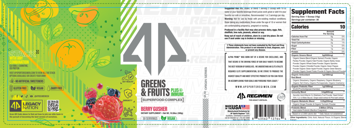 Alpha Prime Supps Greens & Fruits + Immune: Prepare the Body