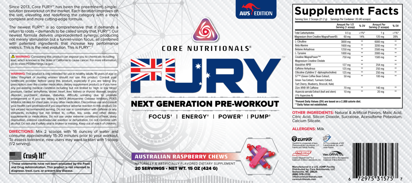 Core FURY AUSTRALIA Brings Creatine Back to a US-Based Core Pre-Workout