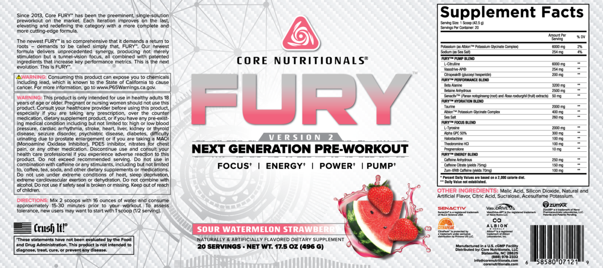 Core FURY Now in Black Cherry and Sour Watermelon Strawberry Flavors!