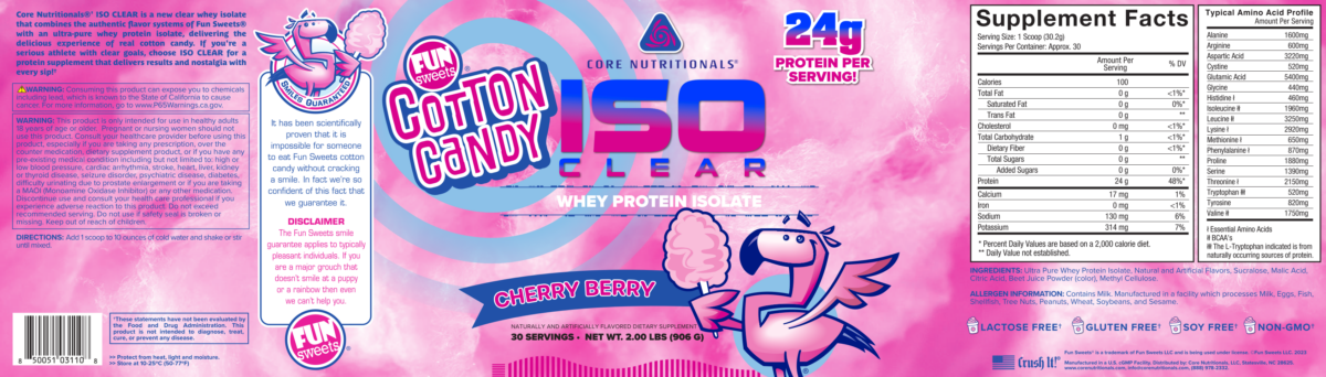 Core Nutritionals ISO Clear Protein Launches in Fun Sweets Cotton Candy!