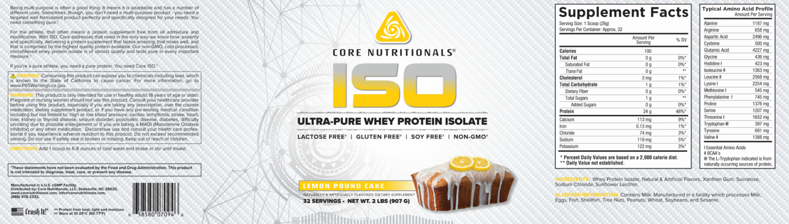 Core ISO Whey Protein Isolate: Now in Delectable Lemon Pound Cake