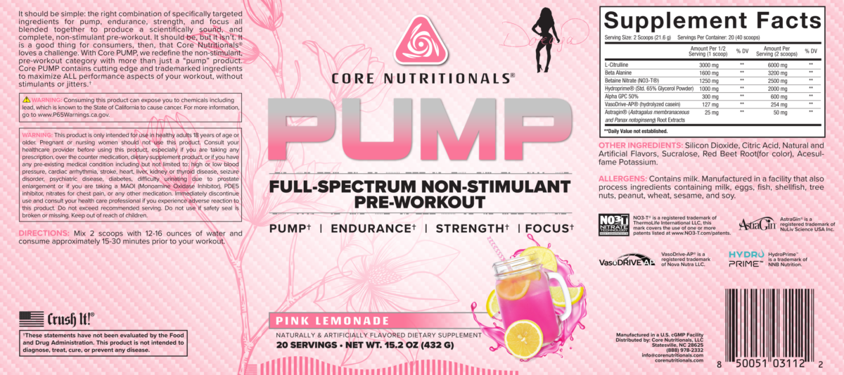 Core Nutritionals PUMP Pink Lemonade: 2023 Olympia Drop - ThaiMedFood