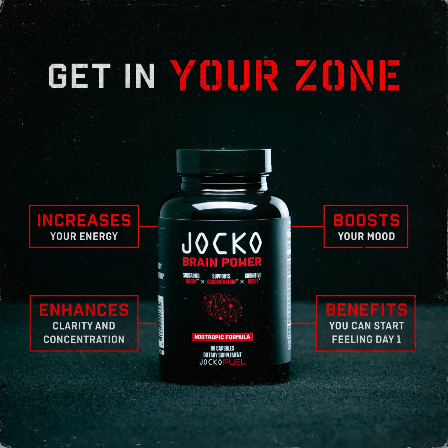 Jocko BRAIN POWER: 100mg Caffeine Nootropic with CRISP Focus