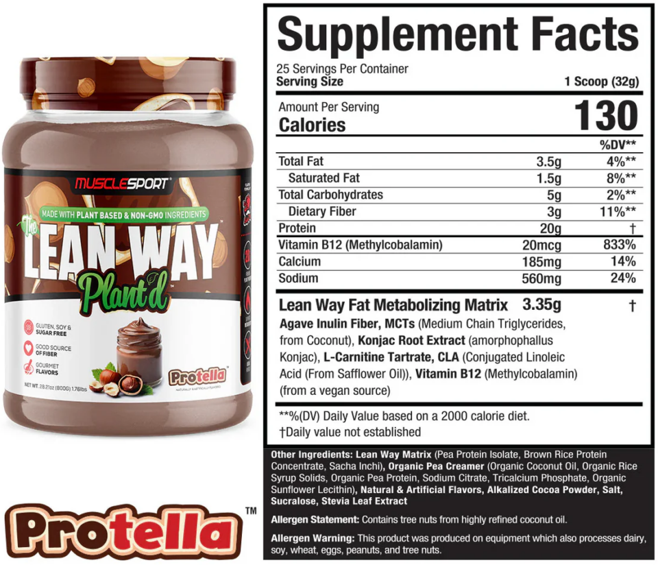 MuscleSport Lean Way Plant'D Protella & Chocolate Ice Cream Flavors