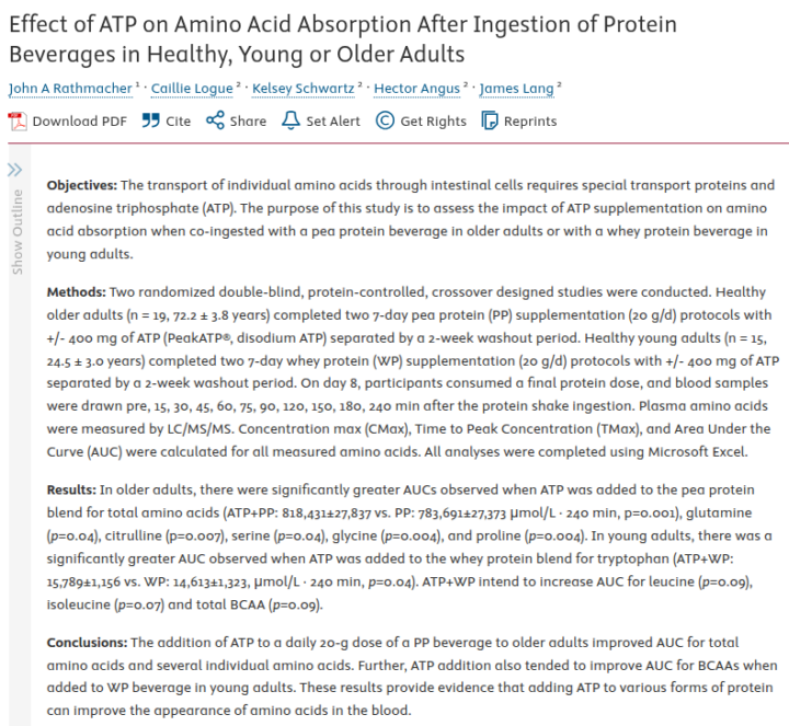 Amino Acid Absorption Enhanced by Peak ATP®! New ATP / Protein Research ...