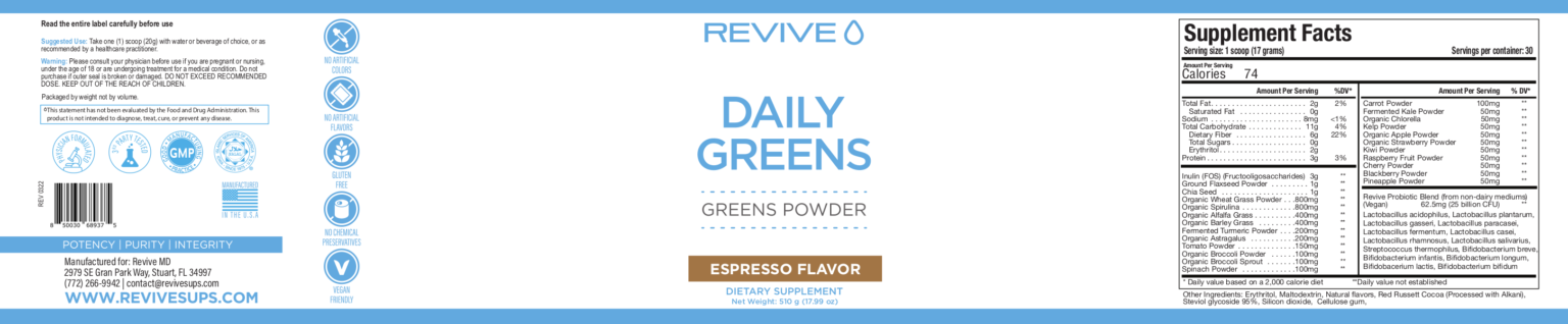 Revive MD Daily Greens Espresso Flavor For Your Morning Greens