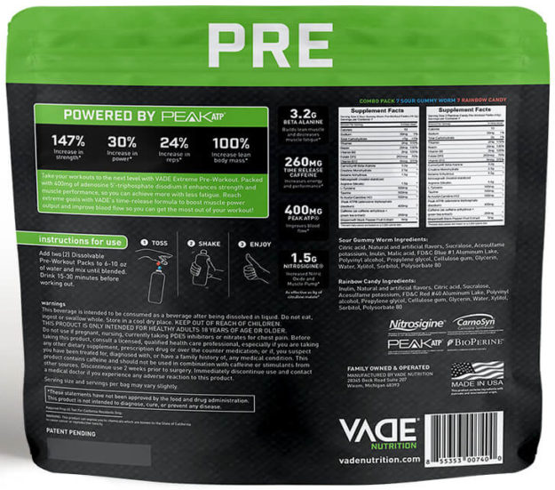 Ditch the Scoop: VADE Extreme Pre Workout Packs Dissolve in Your Shaker